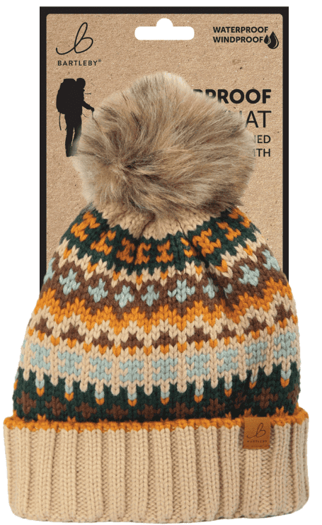 Bartleby Ladies Waterproof Bobble Hat - Sherpa Lined, Patterned ...
